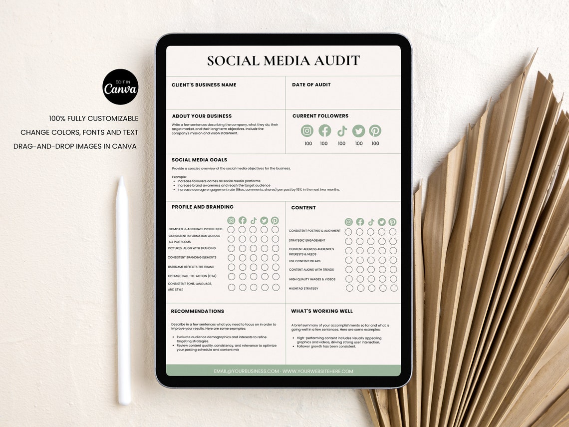 Social Media Audit Template for Social Media Managers Client Marketing ...