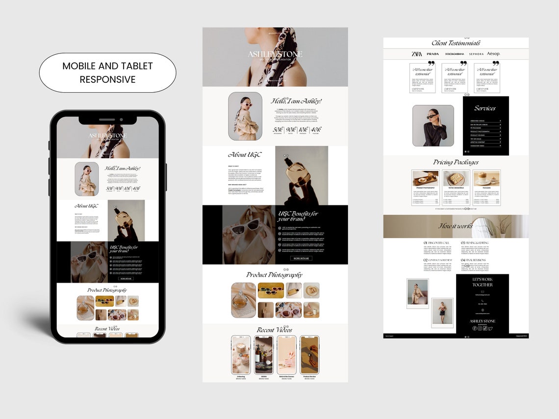 Minimalist UGC Portfolio Canva Website Template UGC Landing Page Website Editable Canva Template ...