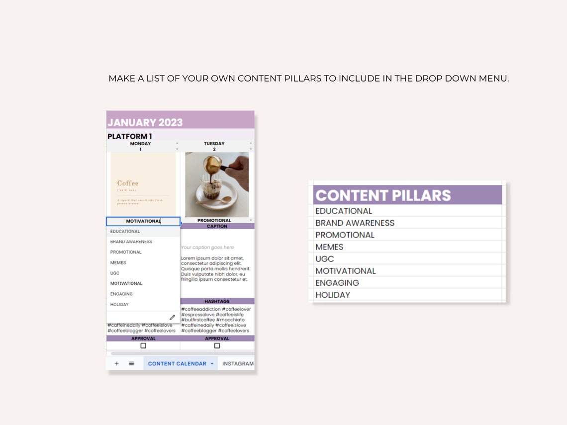 Social Media Content Calendar Planner Template Instagram Content Plan ...