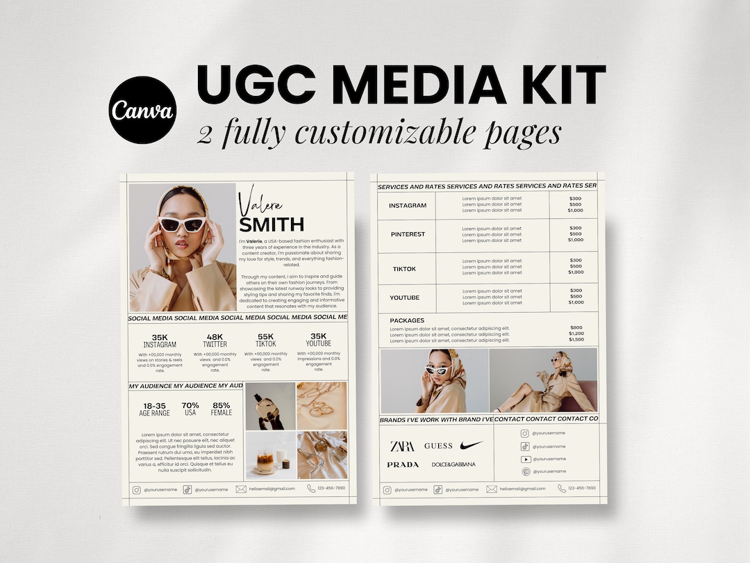 UGC Media Kit Portfolio Template, Influencer Blogger Youtube Tiktok ...