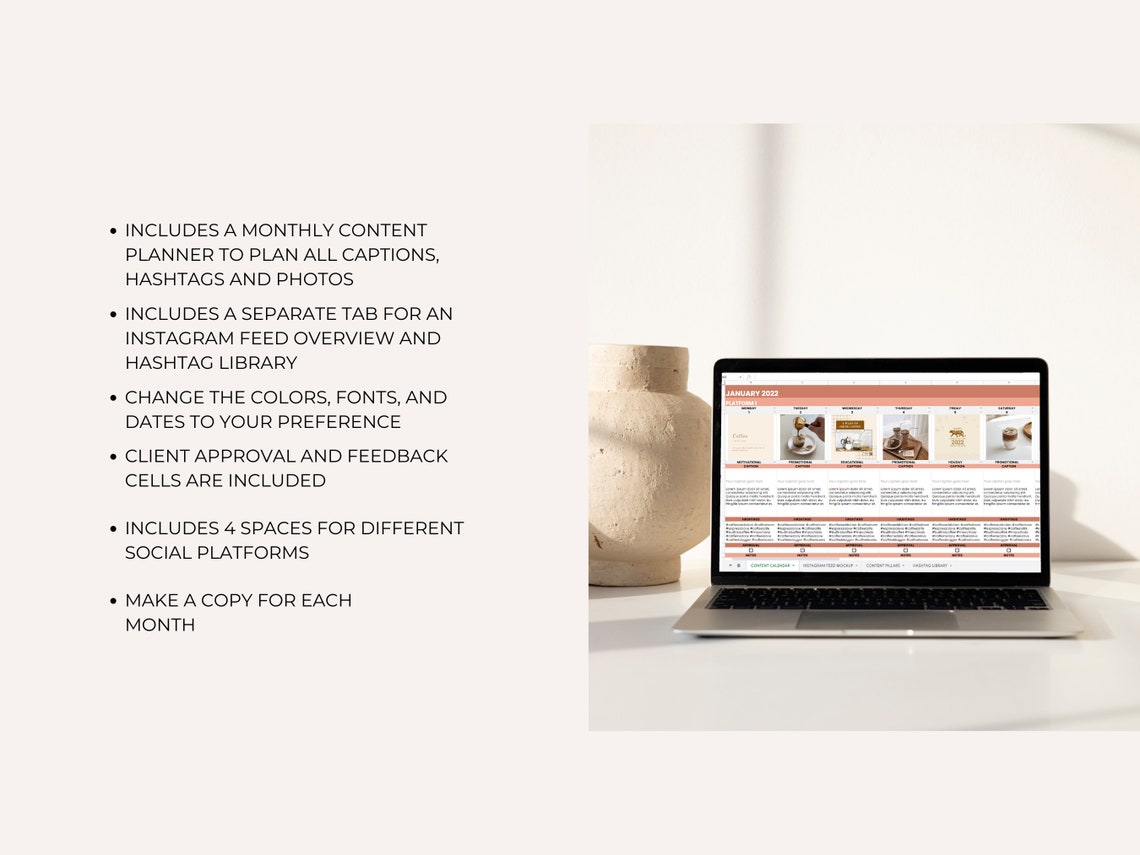 Social Media Content Calendar Planner Template Instagram Content ...
