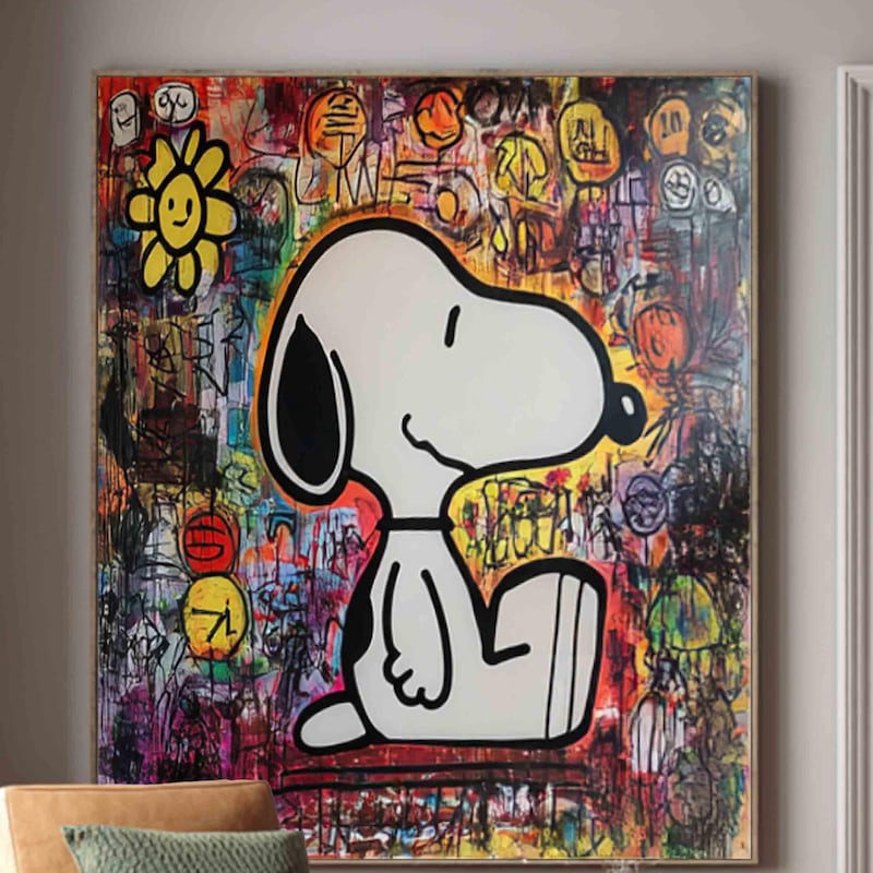 Snoopy canvas abstract wall art - Etsy México