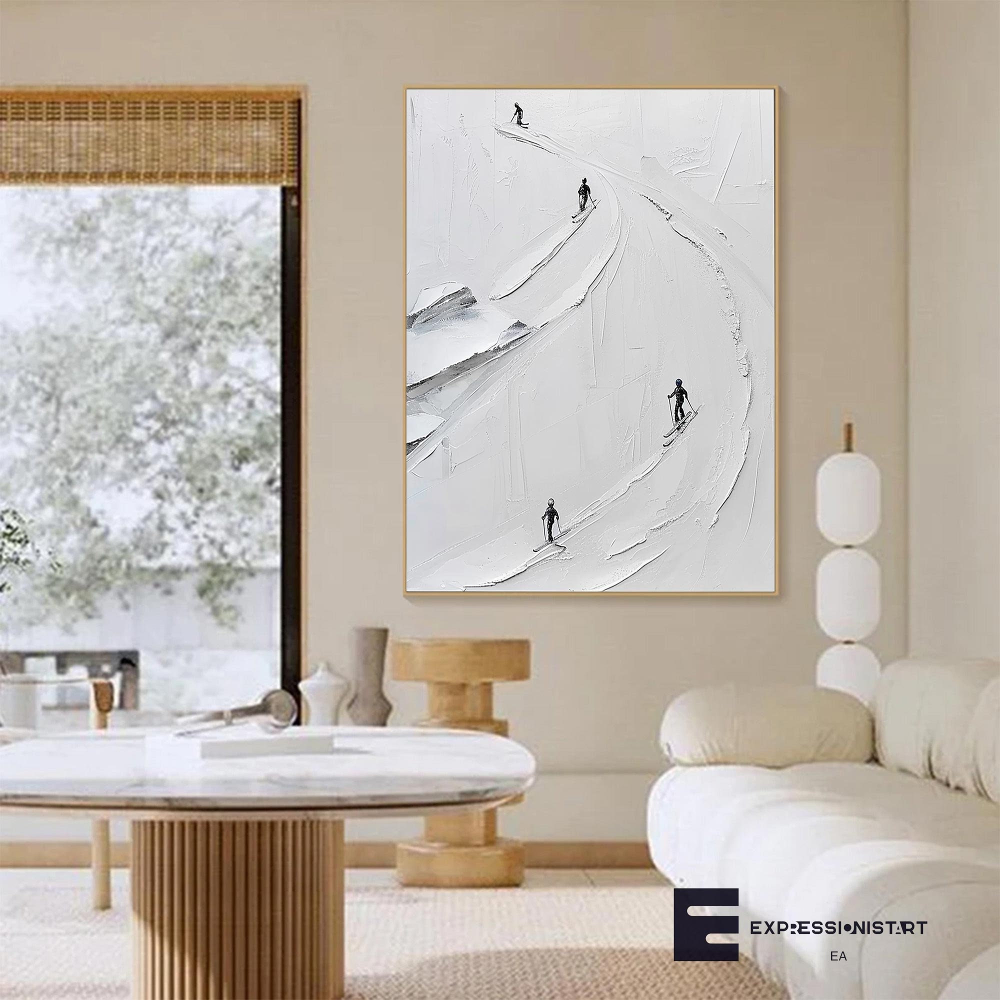 Skier on Snowy Mountain Art White Snow Skiing Art Original Ski Sport ...