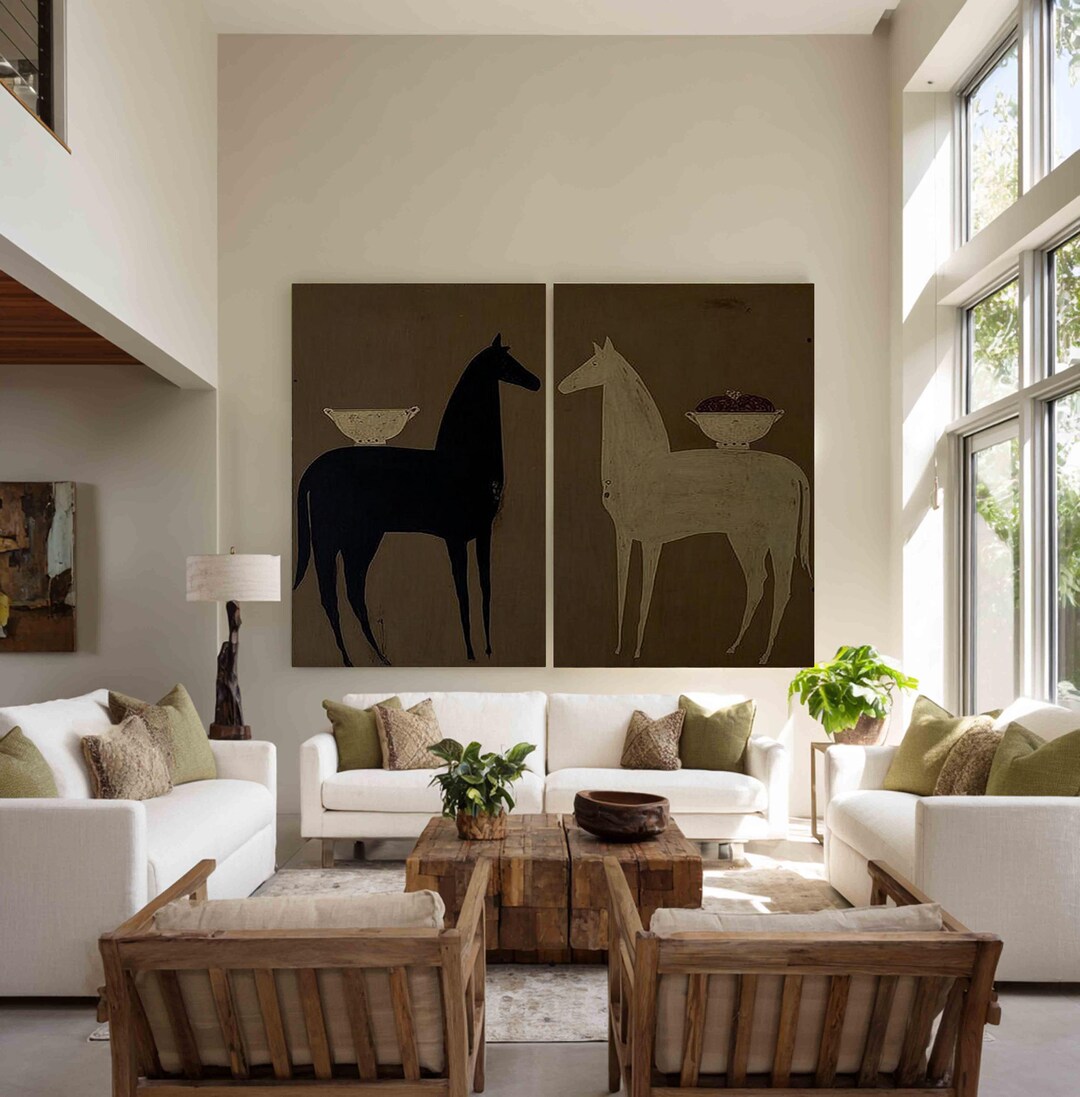 Set of 2 Abstract Horse Wall Art, Set of 2 Abstract Horse Painting ...