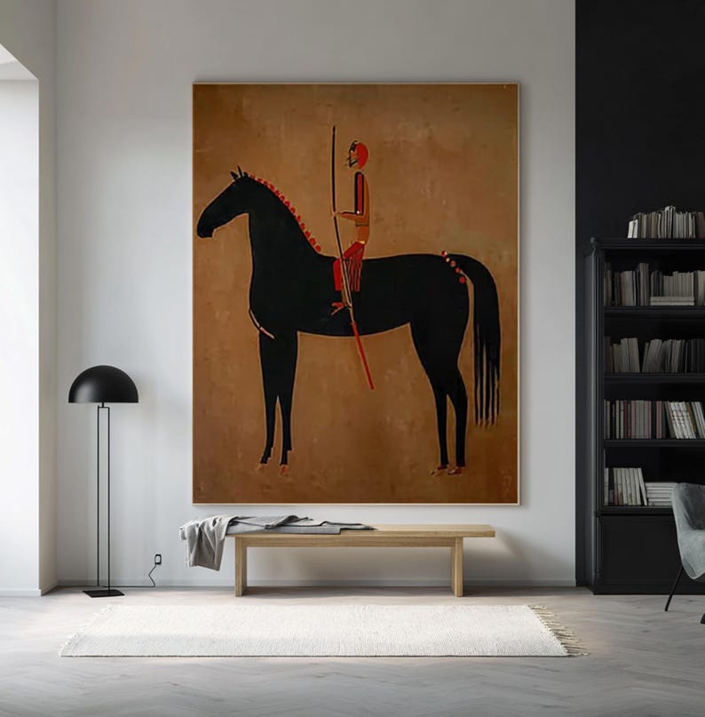 Brown Abstract Horse Rider Figure Painting Large Brown Minimalist ...