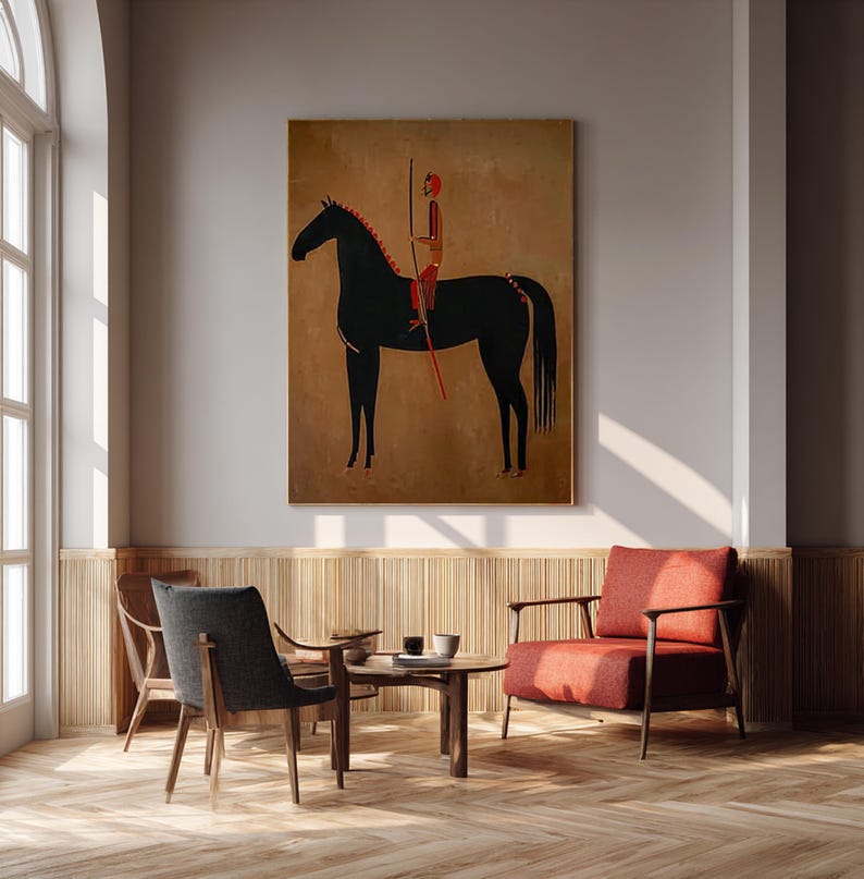 Brown Abstract Horse Rider Figure Painting Large Brown Minimalist ...