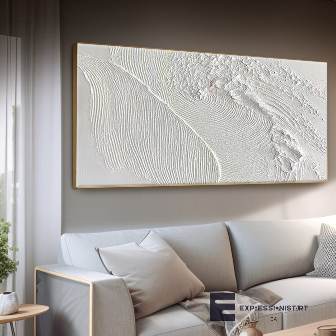 3D White Minimalist Beach Painting Textured Wall Art Ocean - Etsy
