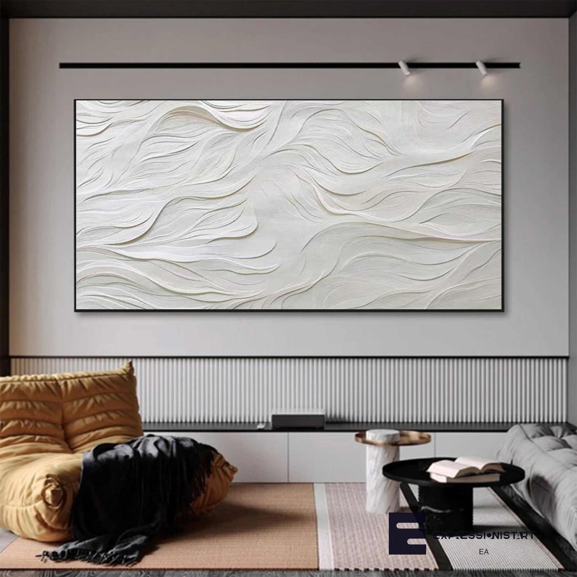 White Textured Wall Art White Painting Horizontal Wall Decor - Etsy