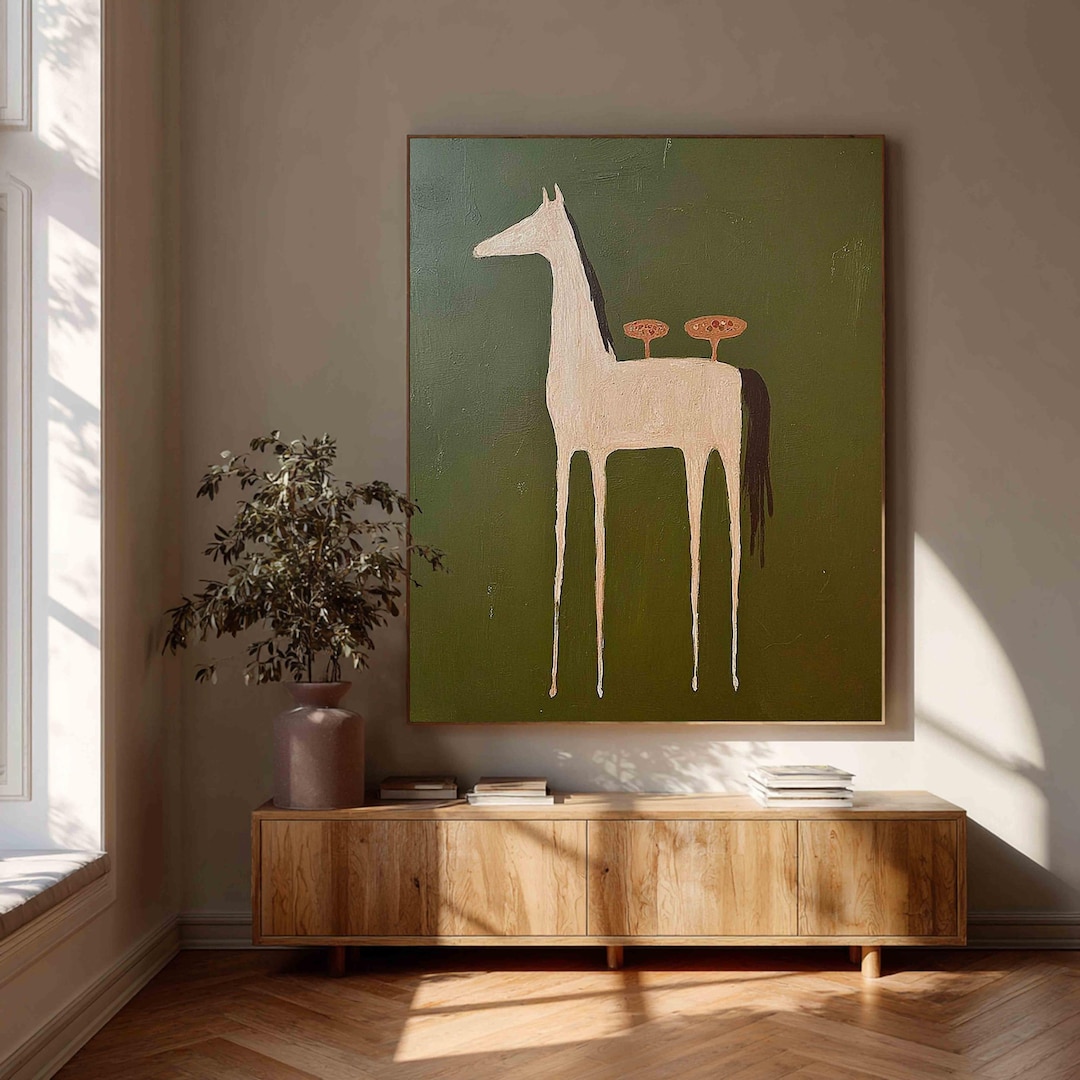 Original White Horse Paintings,japandi Horse Wall Art,modern Horse ...