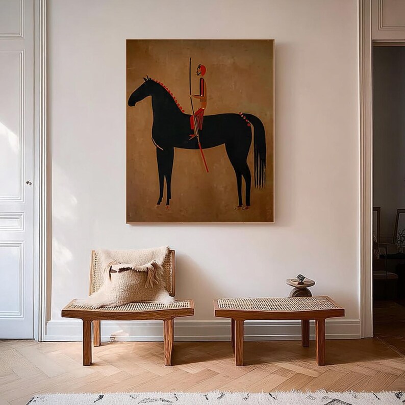 Brown Abstract Horse Rider Figure Painting Large Brown Minimalist ...