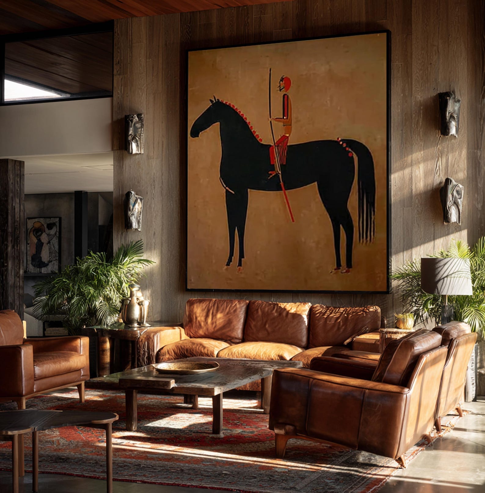 Brown Abstract Horse Rider Figure Painting Large Brown Minimalist ...