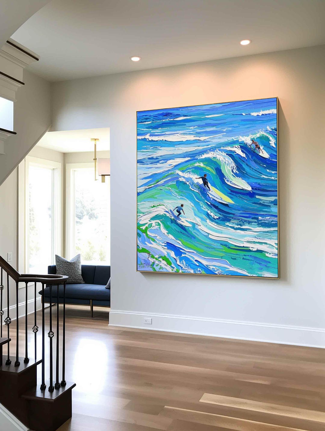 Surf Oil on Canvas Blue Textured Wall Art Blue Plaster Wall Art ...