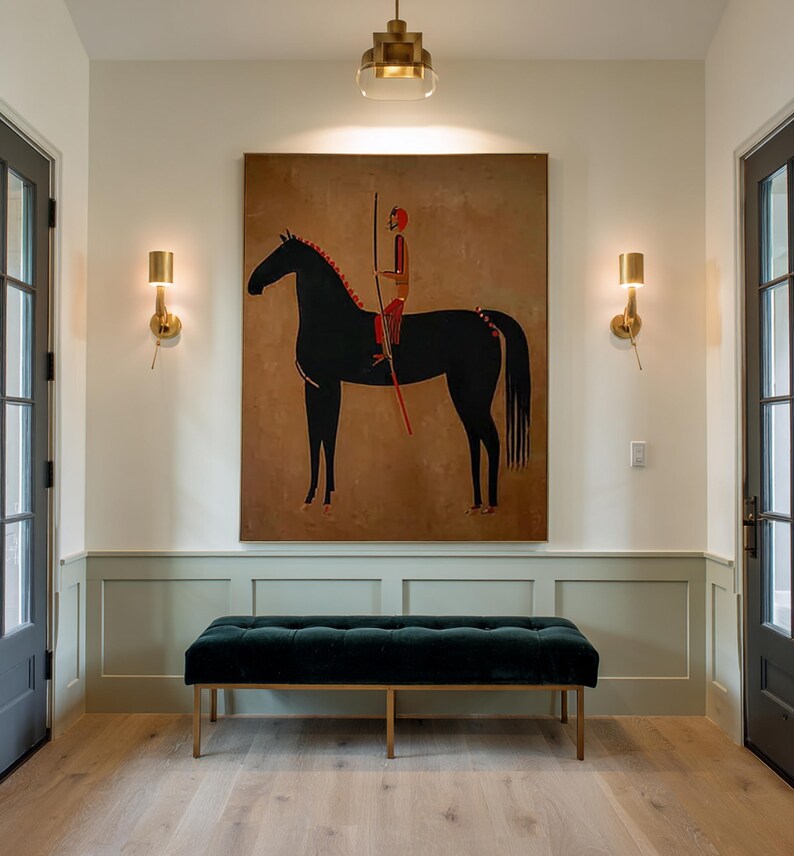 Brown Abstract Horse Rider Figure Painting Large Brown Minimalist ...