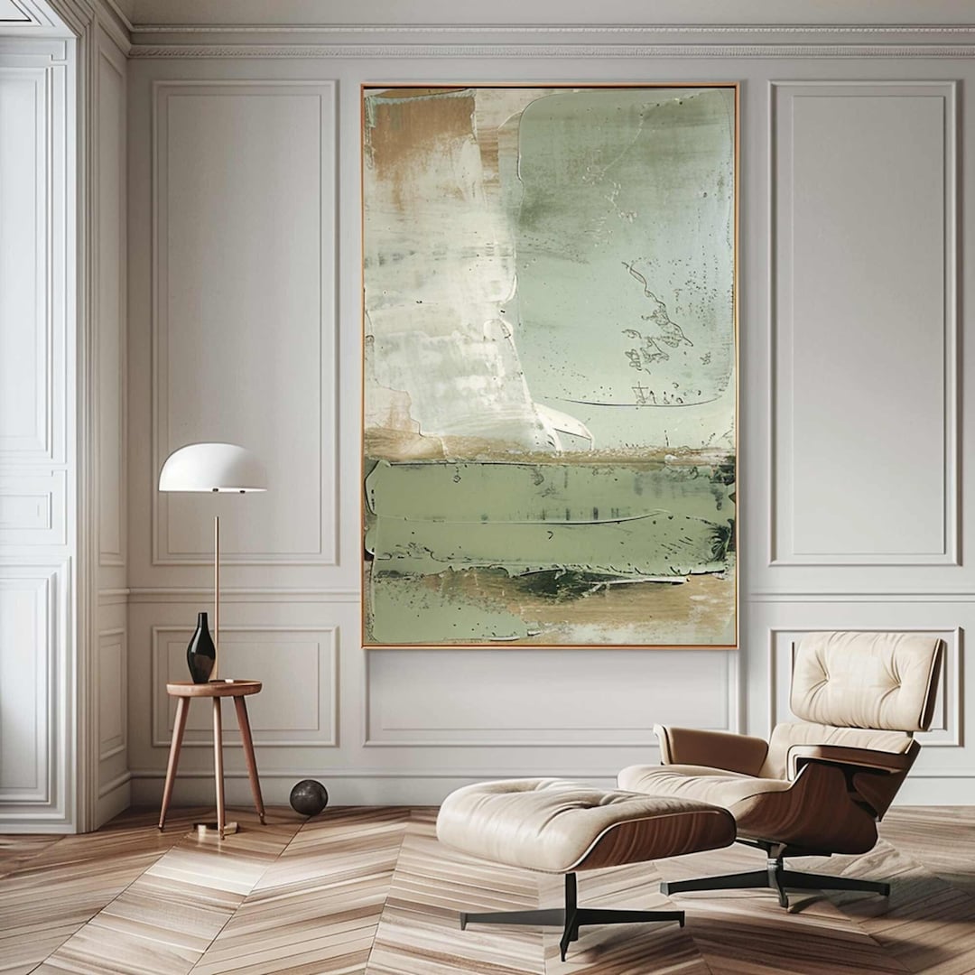 Light Green Abstract Painting, Green Minimalist Wall Art,green Wabi ...