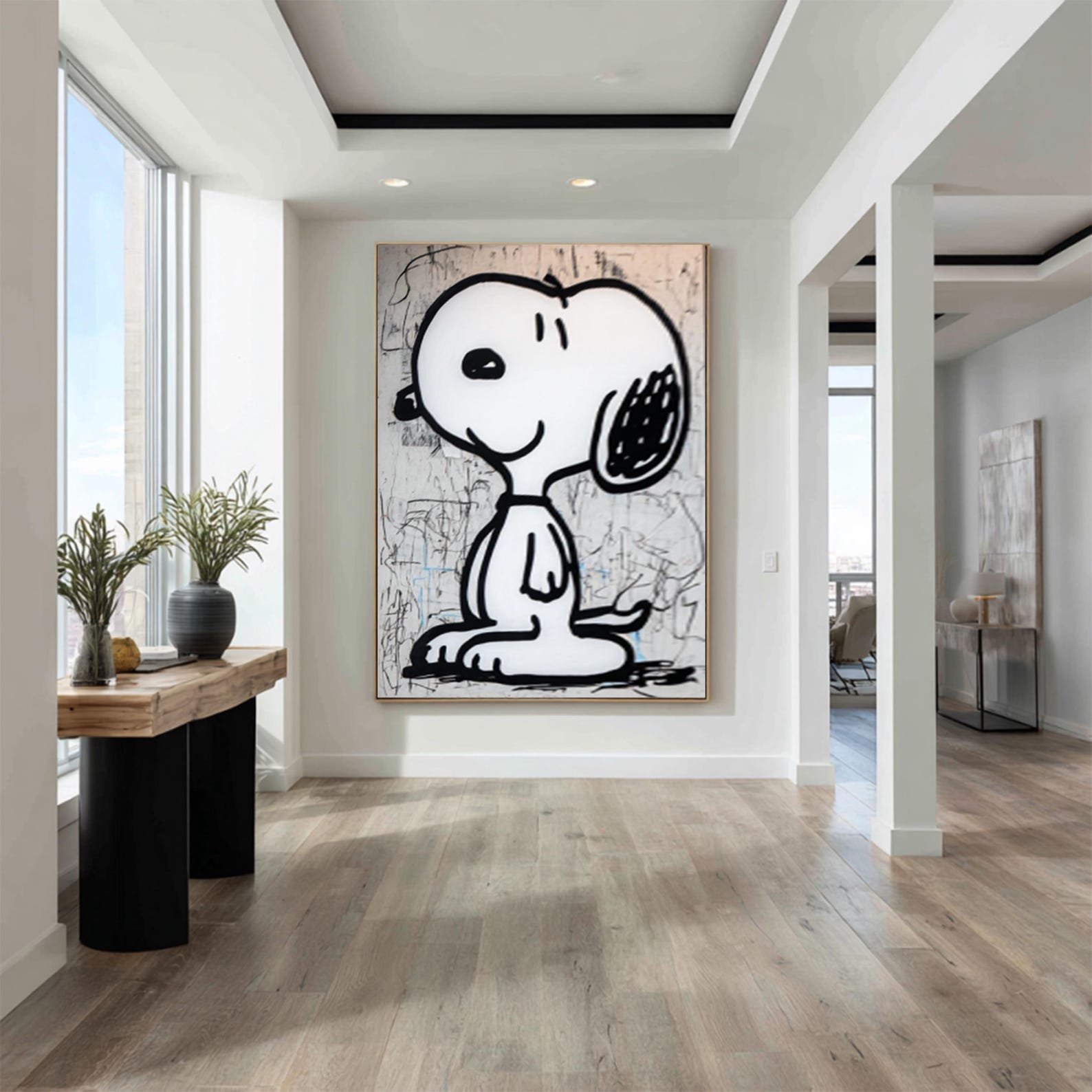 Beige White Snoopy Graffiti Art Abstract Graffiti Painting Snoopy Wall ...