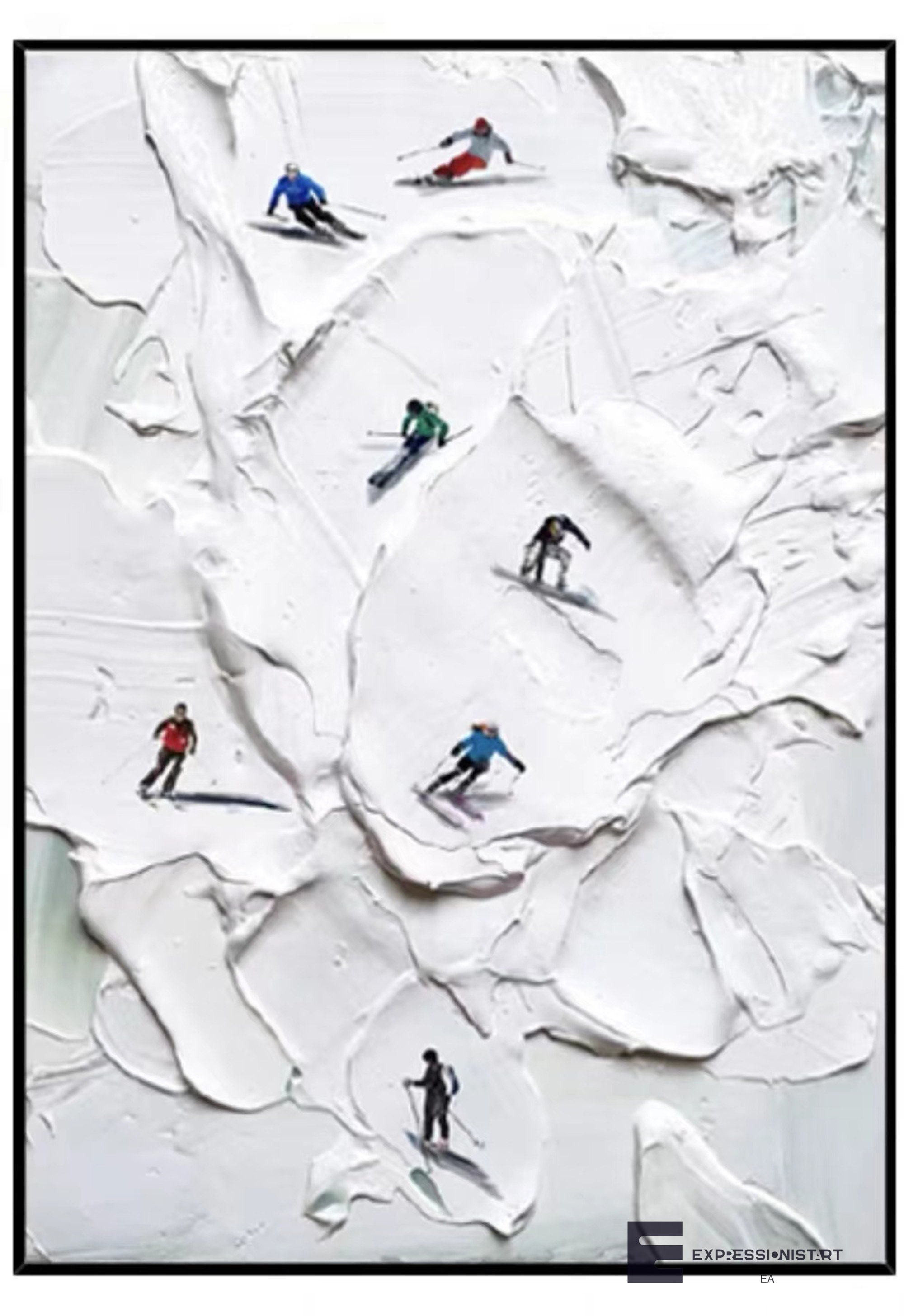 Skier on Snowy Mountain Art Original Ski Sport Painting on Canvas ...