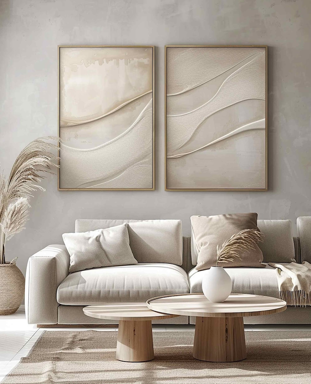 Beige Framed Wall Art Earth Tone Minimalist Painting on Canvas Abstract ...