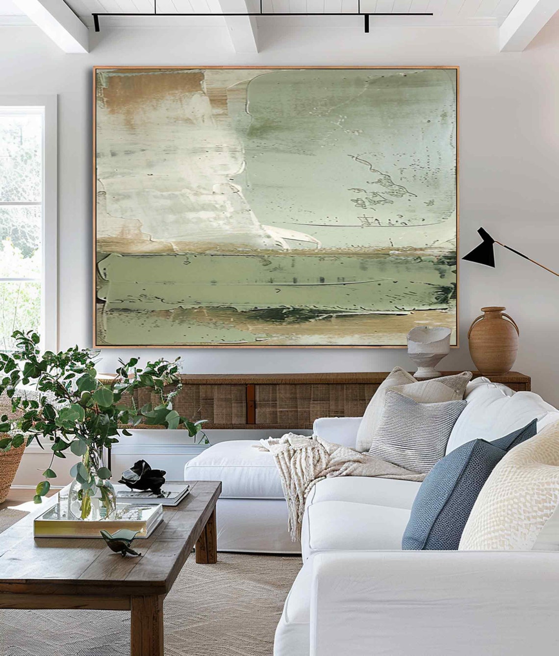 Light Green Abstract Painting, Green Minimalist Wall Art,green Wabi ...