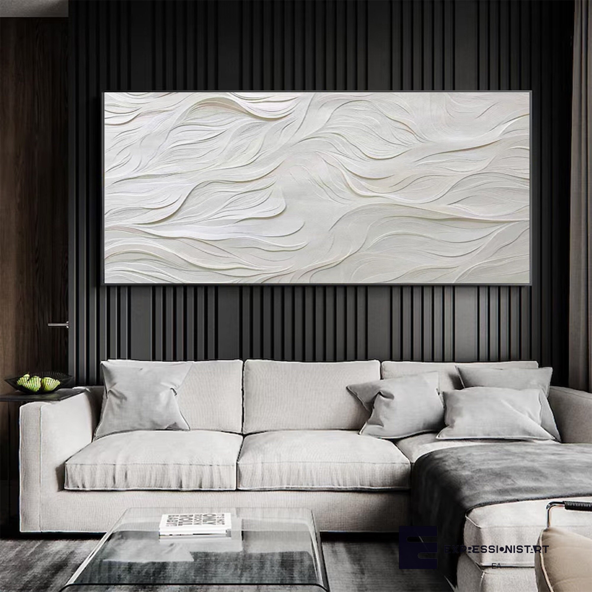 White Textured Wall Art White Painting Horizontal Wall Decor - Etsy