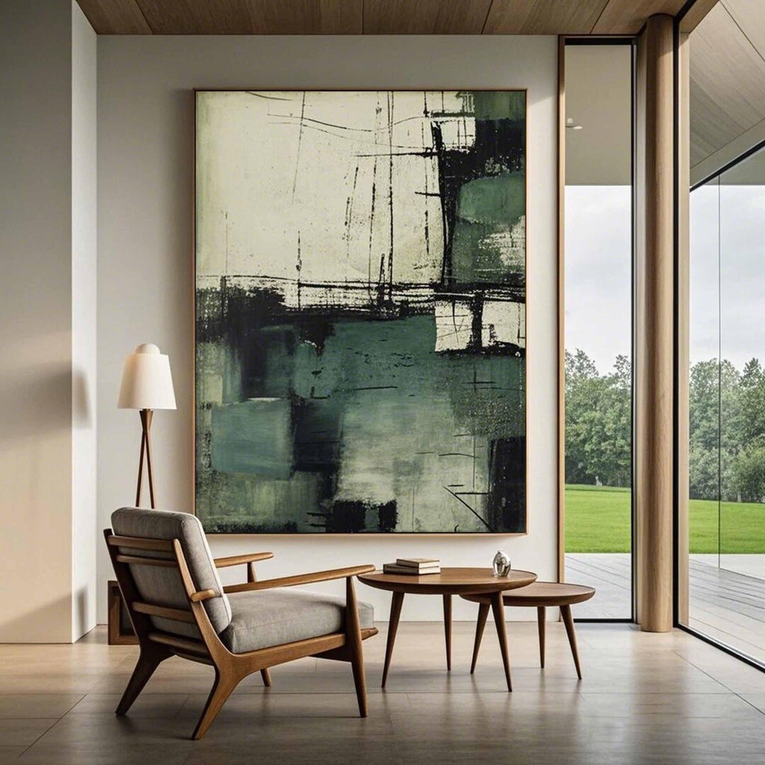 Green Beige Abstract Minimalist Painting Wabi Sabi Wall Art Green ...