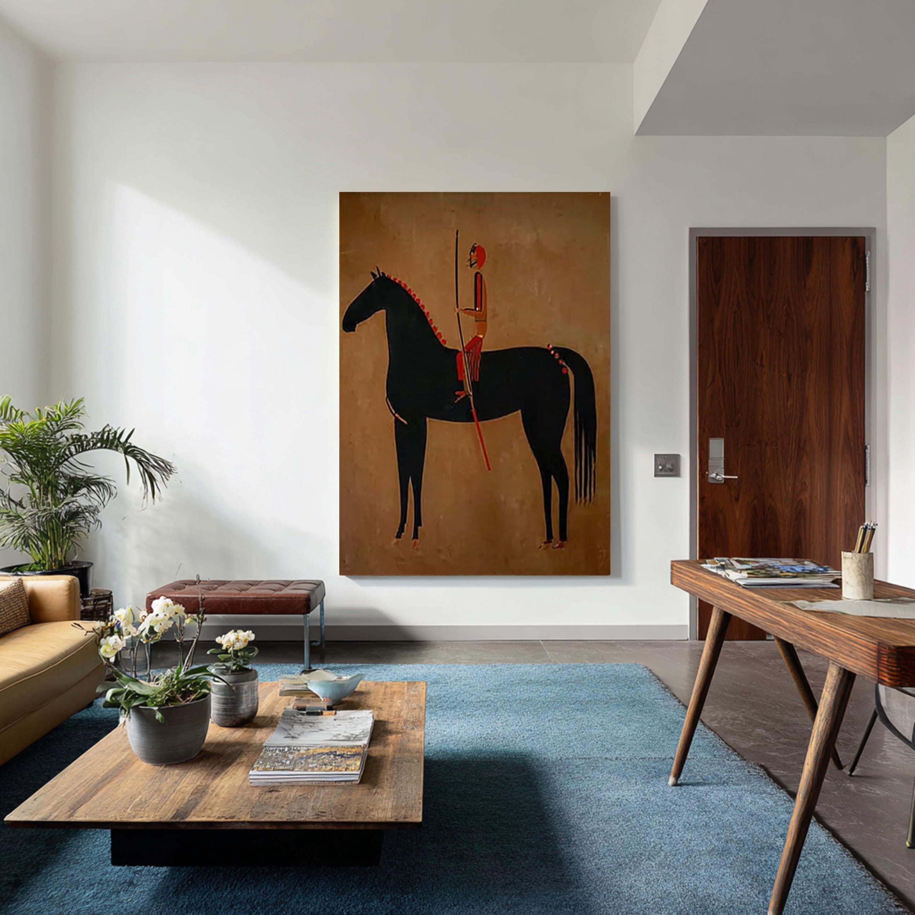 Brown Abstract Horse Rider Figure Painting Large Brown Minimalist ...