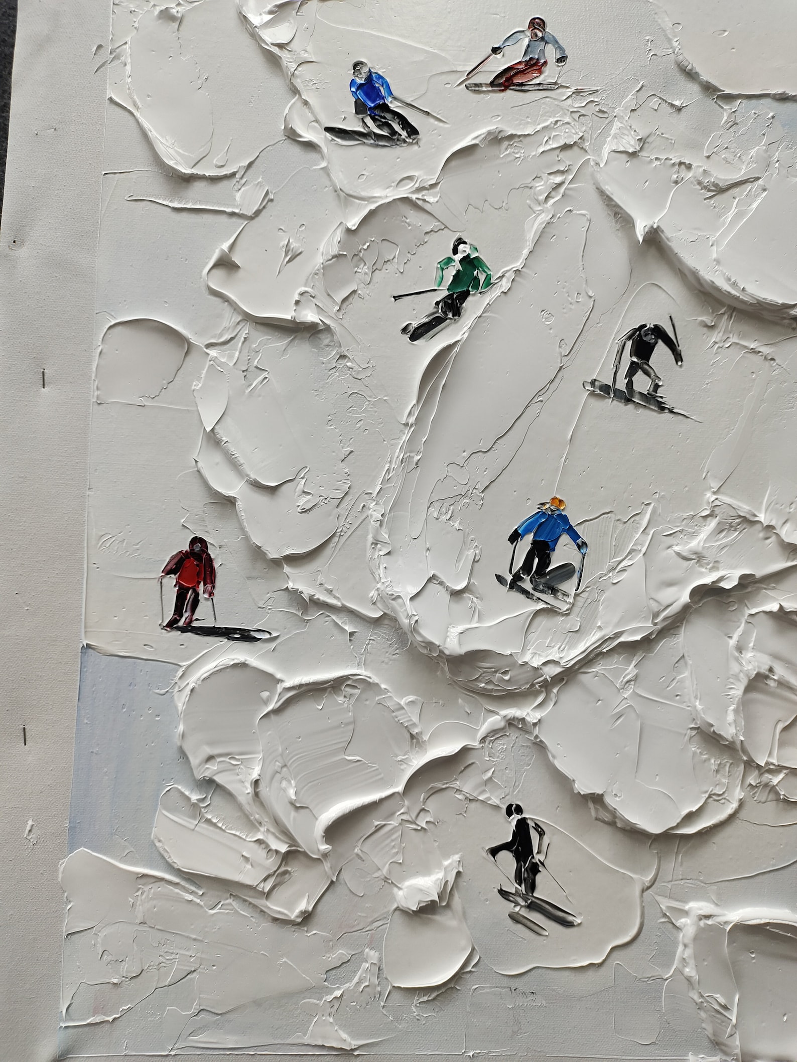 Skier on Snowy Mountain Art Original Ski Sport Painting on Canvas ...