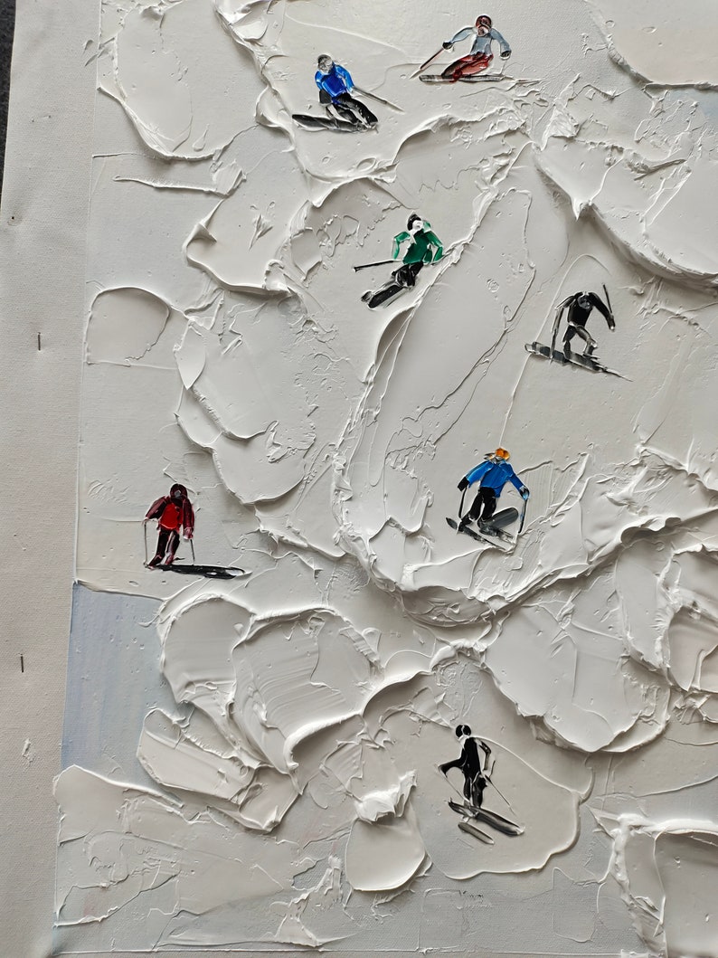 Skier on Snowy Mountain Art Original Ski Sport Painting on Canvas ...