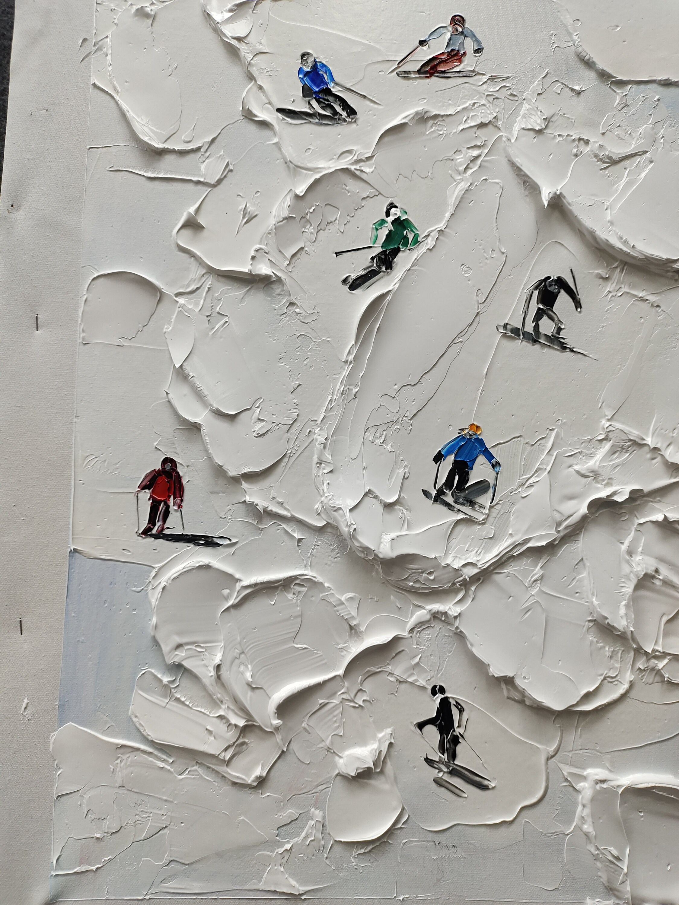 Skier on Snowy Mountain Art Original Ski Sport Painting on Canvas ...