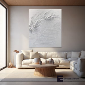 Ocean Wave Painting on Canvas Beach Painting Textured Wall Art 3D White Minimalist Wabi-sabi ...