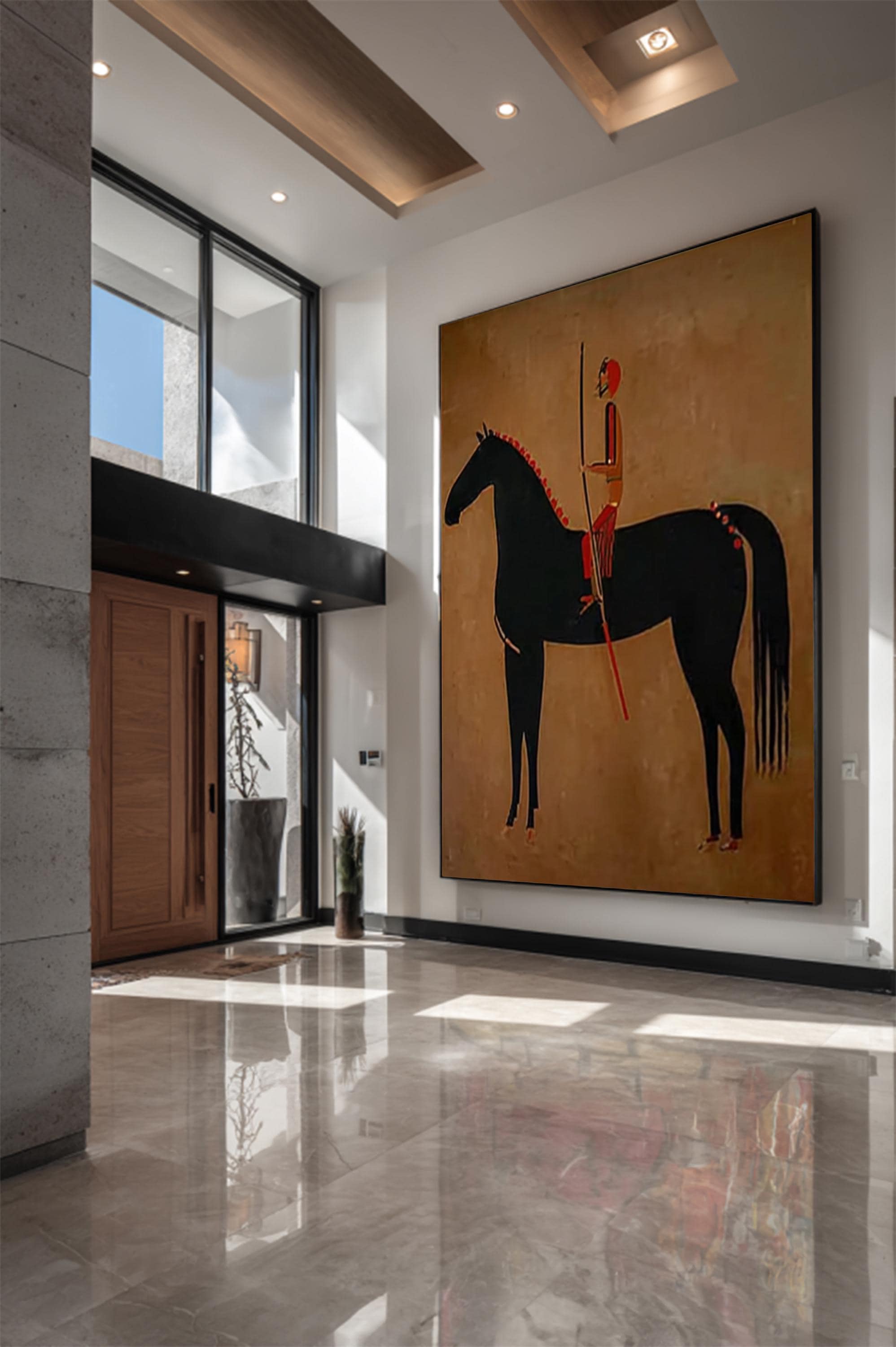 Brown Abstract Horse Rider Figure Painting Large Brown Minimalist ...