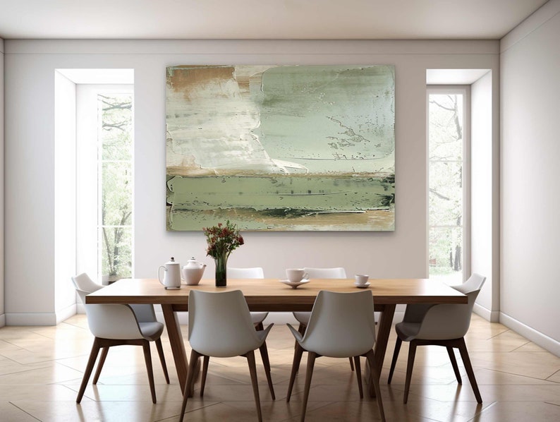 Light Green Abstract Painting, Green Minimalist Wall Art,green Wabi ...