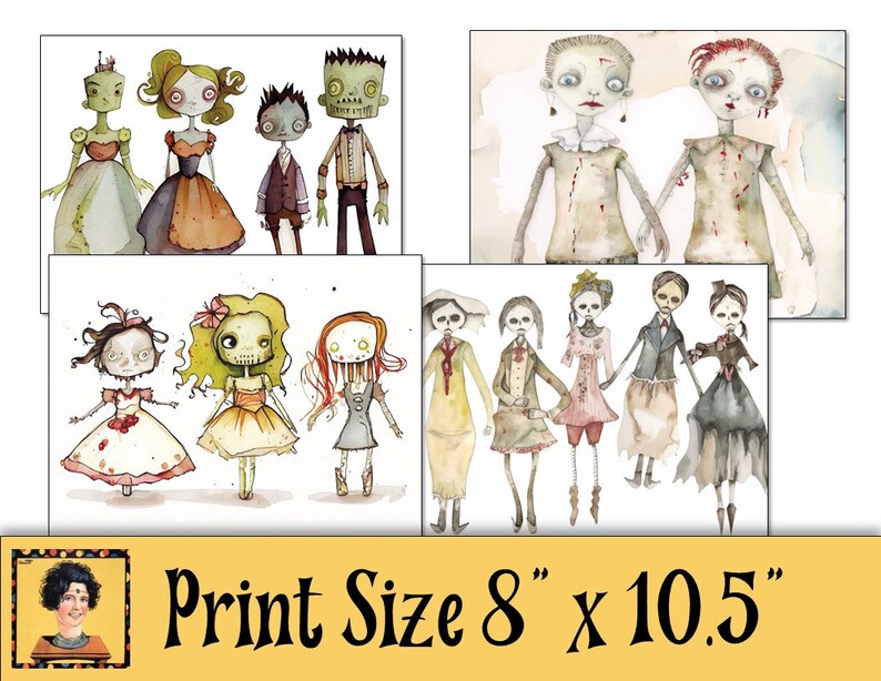 Printable Collage Paper Sheets, 38 Zombie Doll Sketches for Art ...