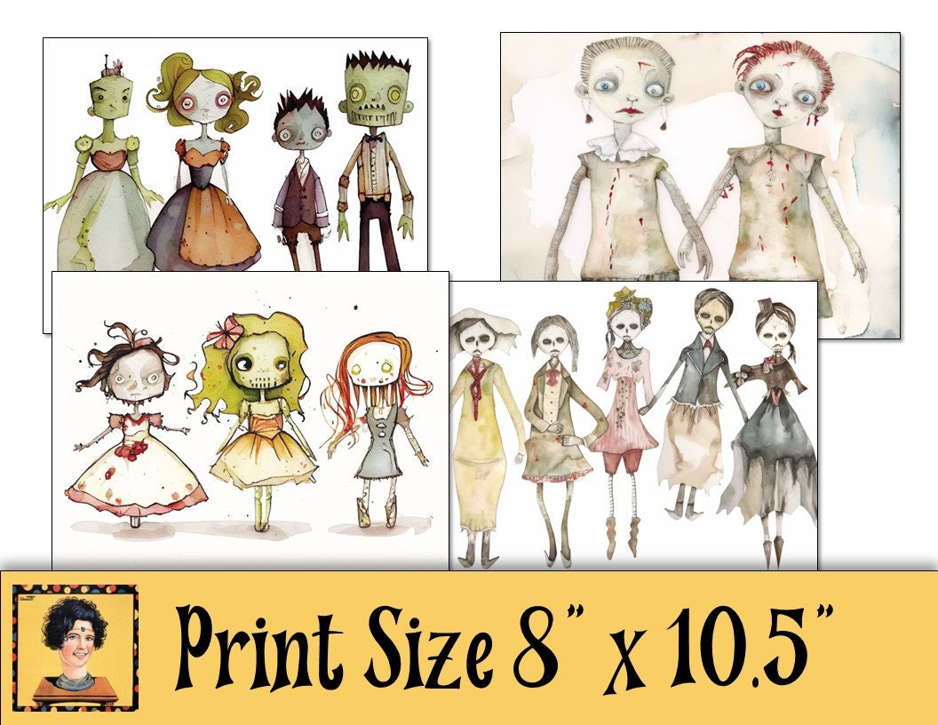 Printable Collage Paper Sheets, 38 Zombie Doll Sketches for Art ...