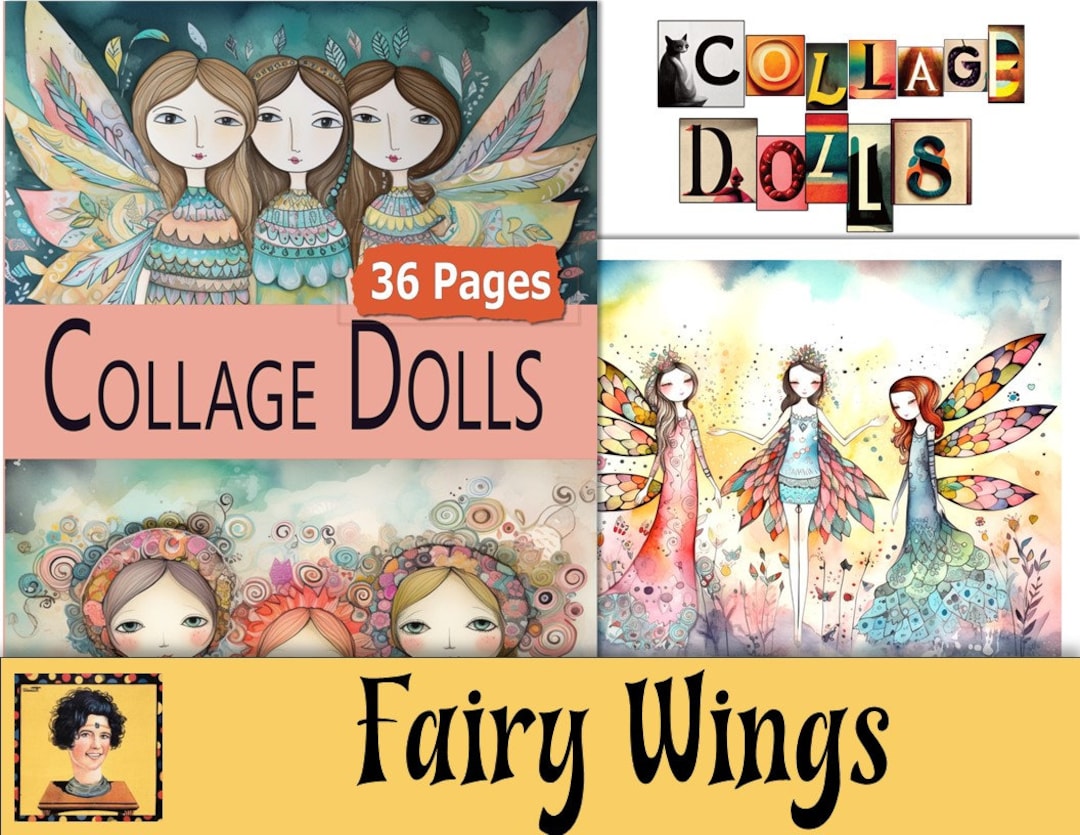 Printable Collage Paper Sheets, 36 Doll Angel Fairy Wings Sketches for ...