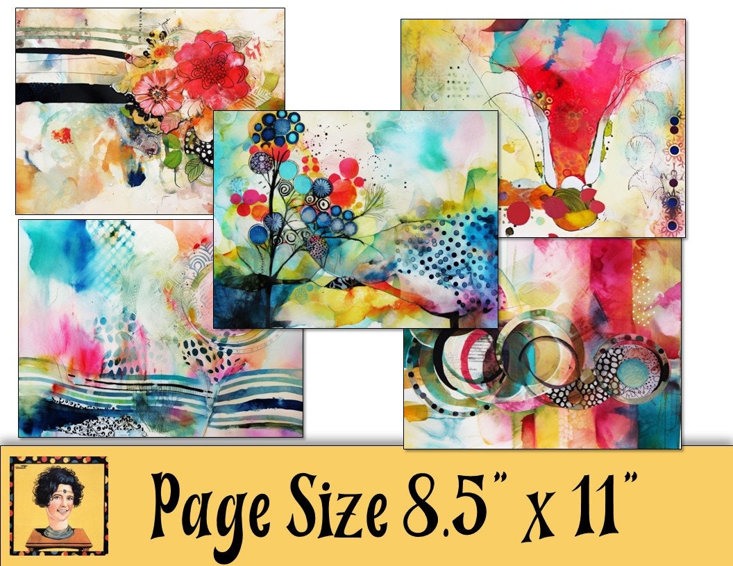 Printable Collage Sheets, 36 Botanical Collage Papers, Abstract Brights ...