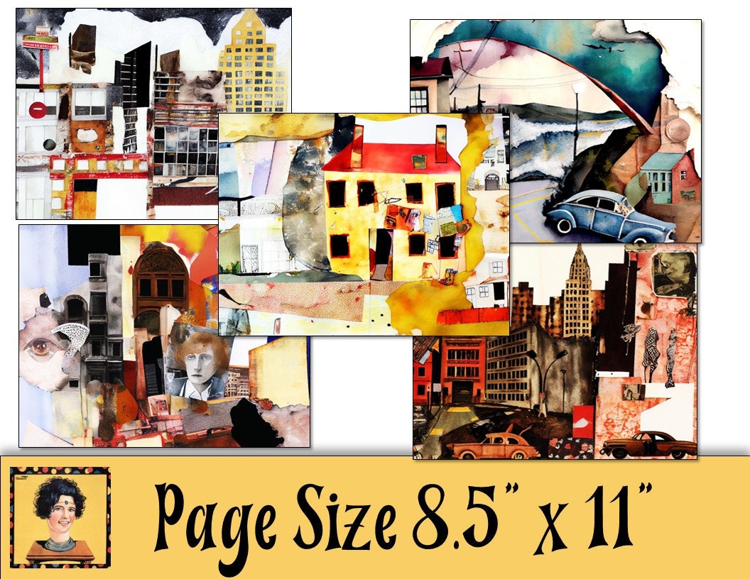 Printable Collage Sheets, 36 Cityscape Collage Papers, Abstract ...
