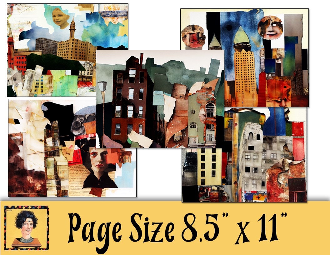 Printable Collage Sheets, 36 Cityscape Collage Papers, Abstract ...
