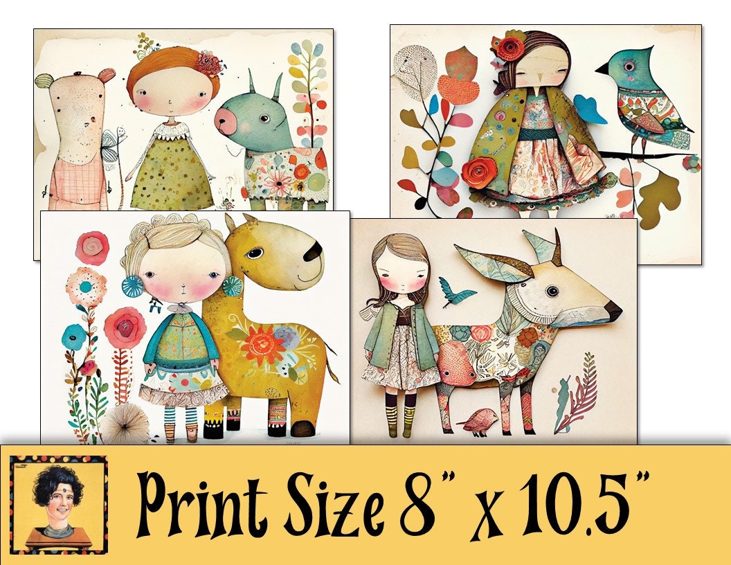 Collage Paper Art Dolls, 36 Weird Girls and Animal Sketches for Art ...