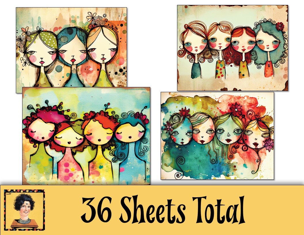 Printable Collage Paper Sheets 36 Doll Face Sketches for Art - Etsy