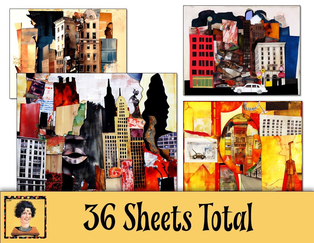 Printable Collage Sheets, 36 Cityscape Collage Papers, Abstract ...