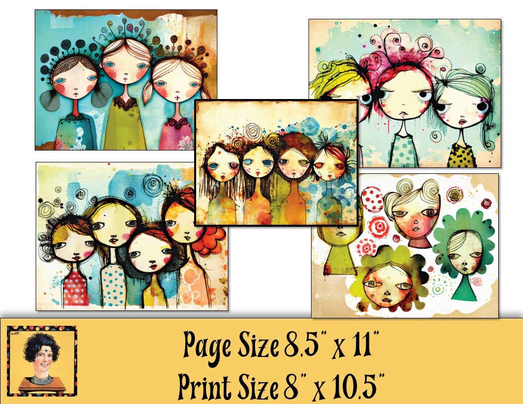 Printable Collage Paper Sheets, 36 Doll Face Sketches for Art ...