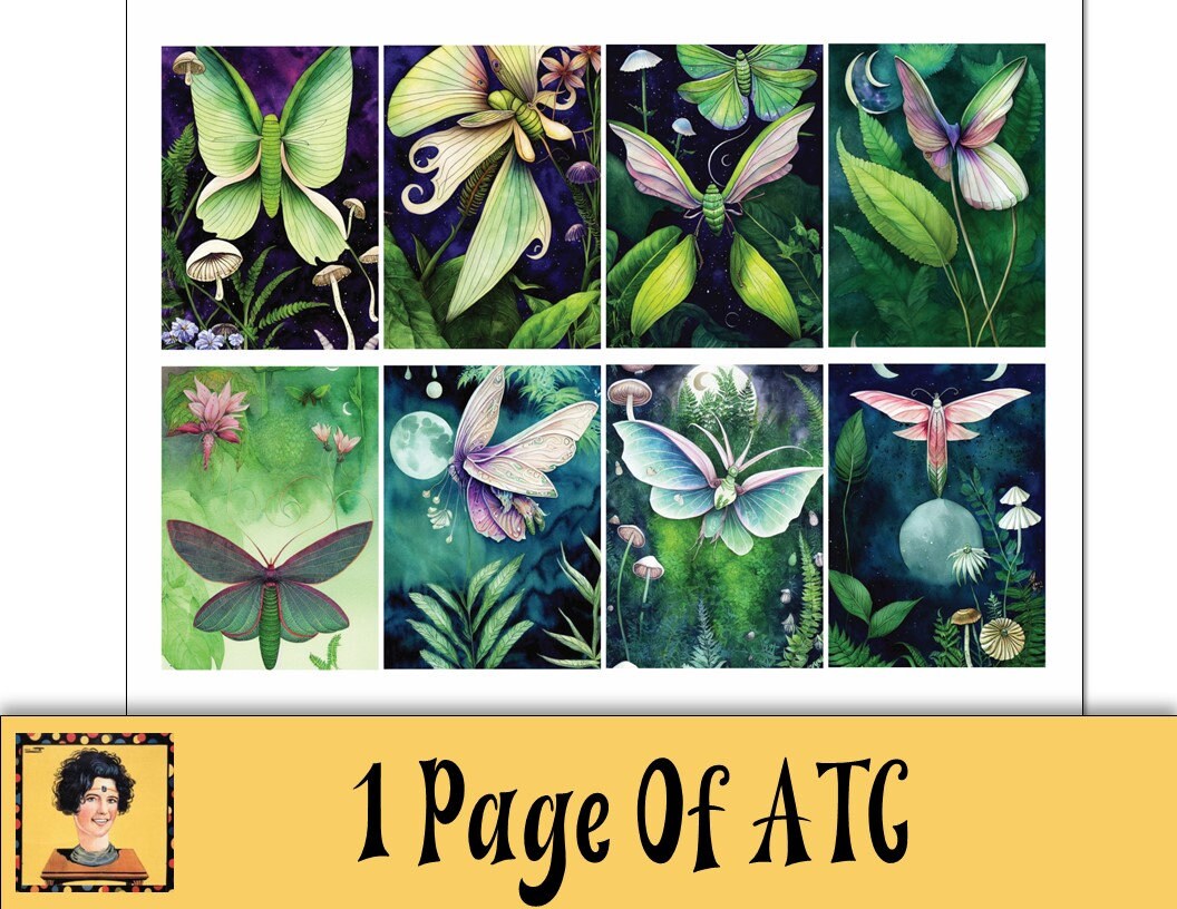 Digital Collage Sheets, 25 Luna Moth Midnight Garden Papers, Decorative ...