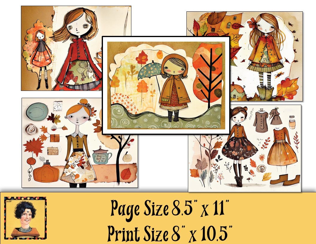 Printable Collage Paper Sheets, 36 Doll Fall Fashion Sketches for Art ...