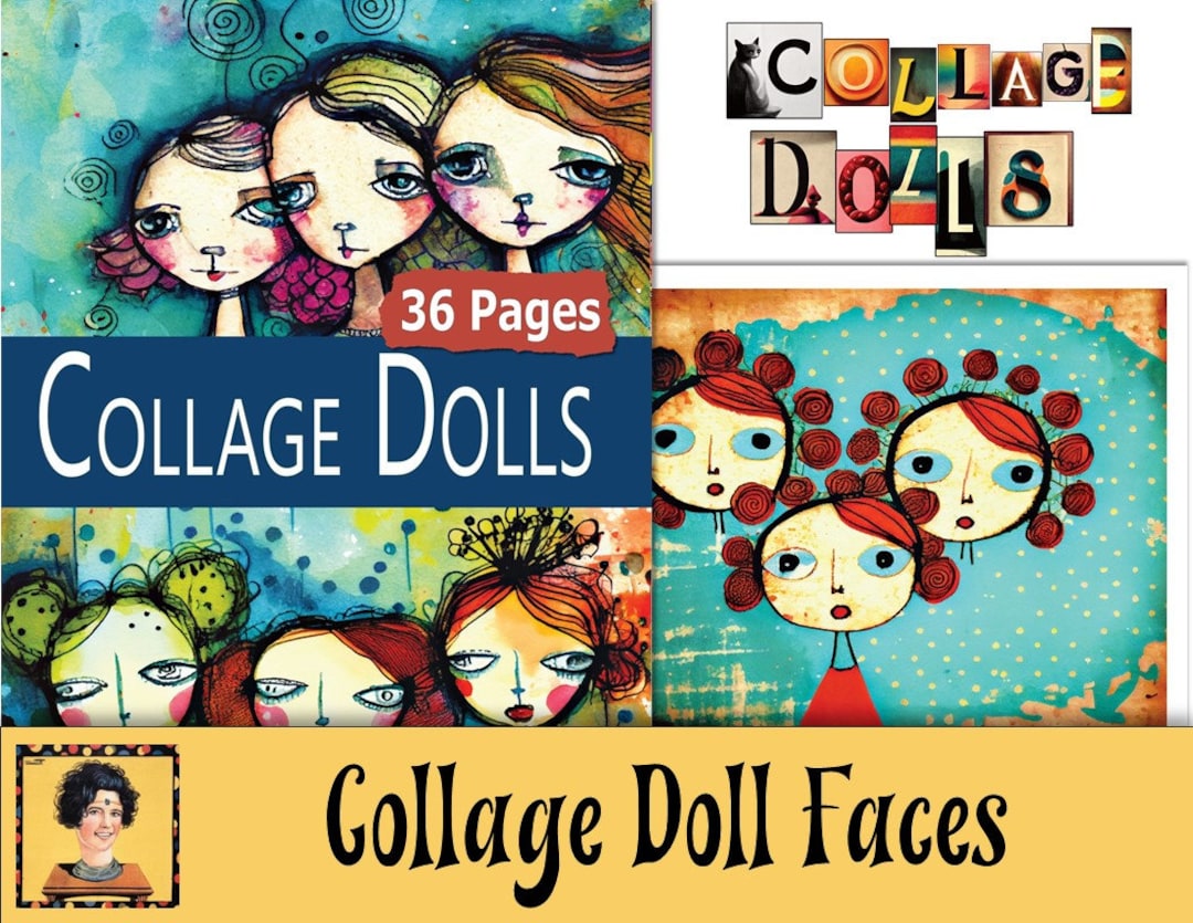 Printable Collage Paper Sheets, 36 Doll Face Sketches for Art ...