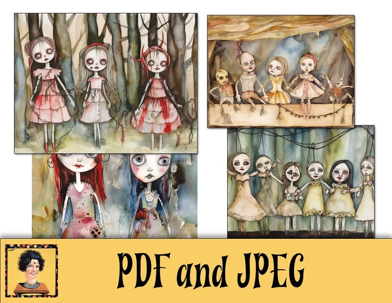 Printable Collage Paper Sheets, 38 Zombie Doll Sketches for Art ...