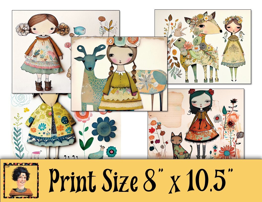 Collage Paper Art Dolls, 36 Weird Girls and Animal Sketches for Art ...
