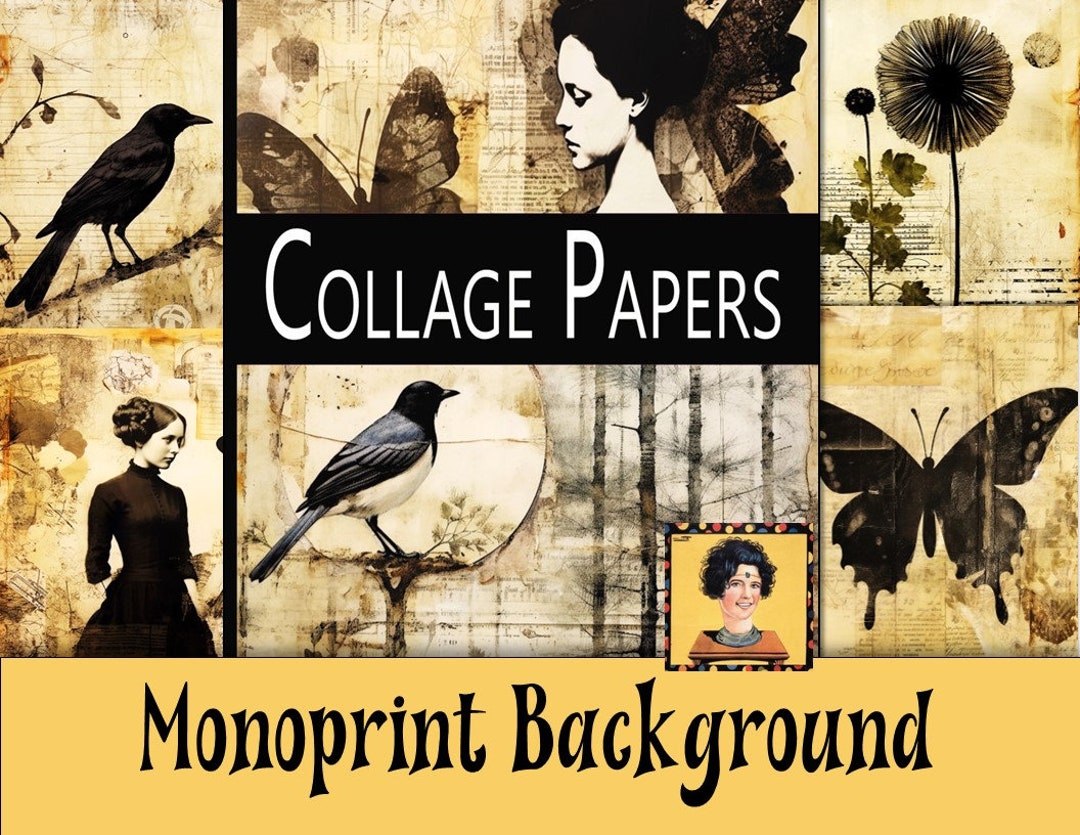 Digital Collage Sheets, 35 Vintage Grunge Monoprint Collage Papers for ...
