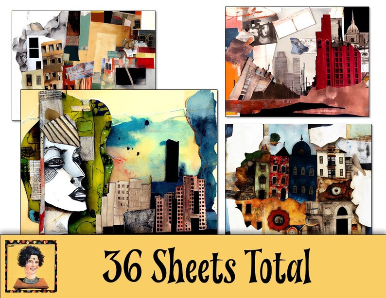 Printable Collage Sheets, 36 Cityscape Collage Papers, Abstract ...