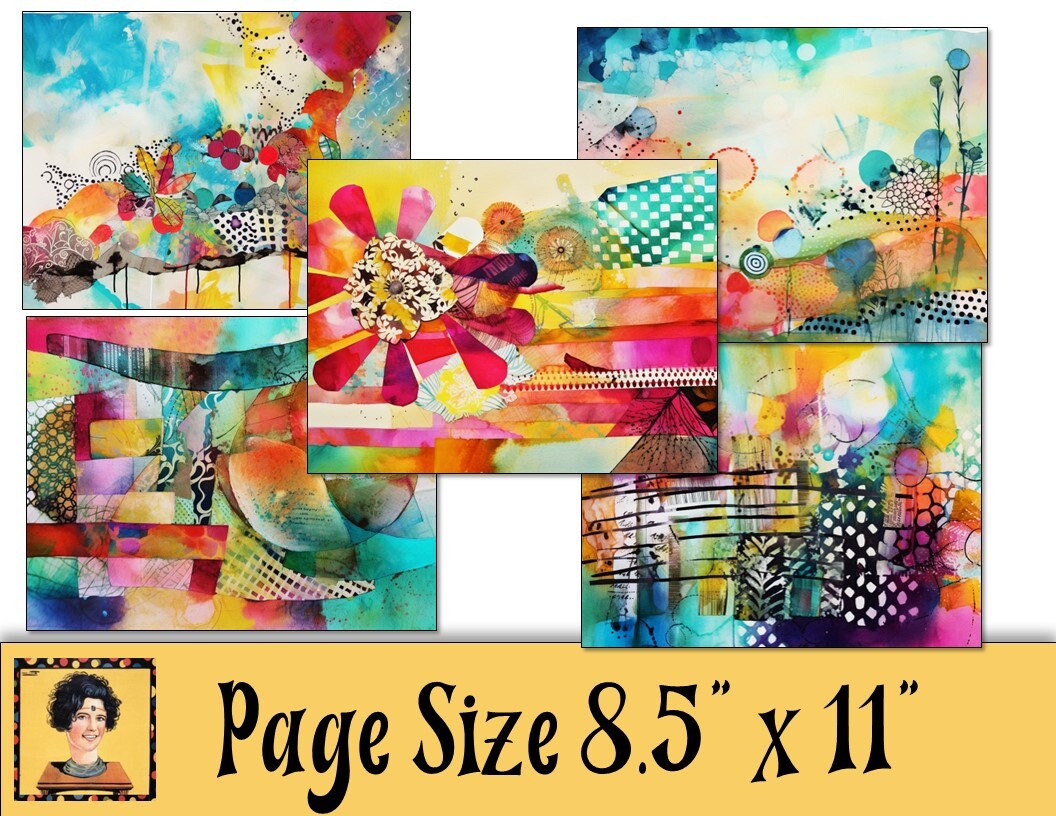 Printable Collage Sheets, 36 Botanical Collage Papers, Abstract Brights ...