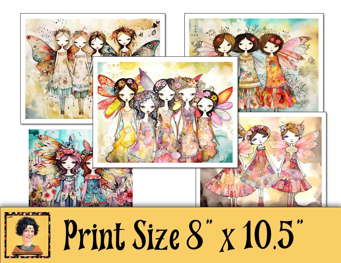 Printable Collage Paper Sheets, 36 Doll Angel Fairy Wings Sketches for ...